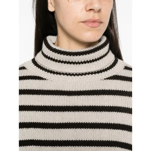 LISA YANG Horizontal Stripe Cashmere Roll Neck Jumper