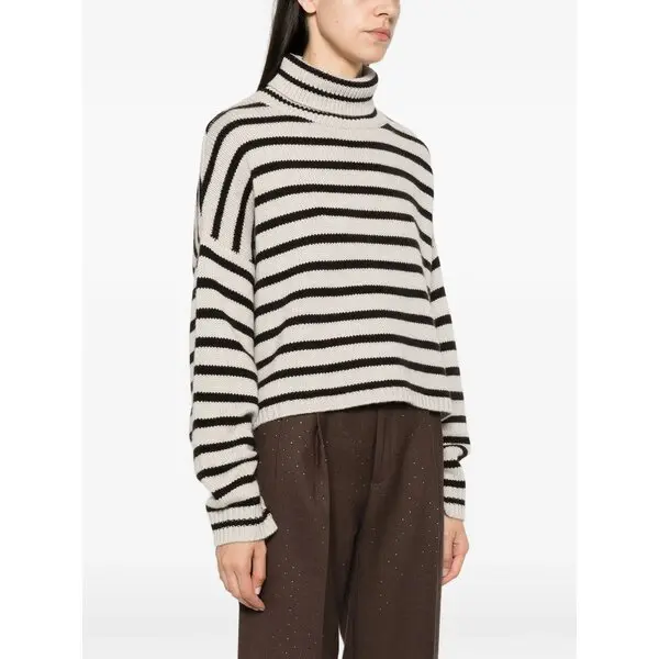 LISA YANG Horizontal Stripe Cashmere Roll Neck Jumper