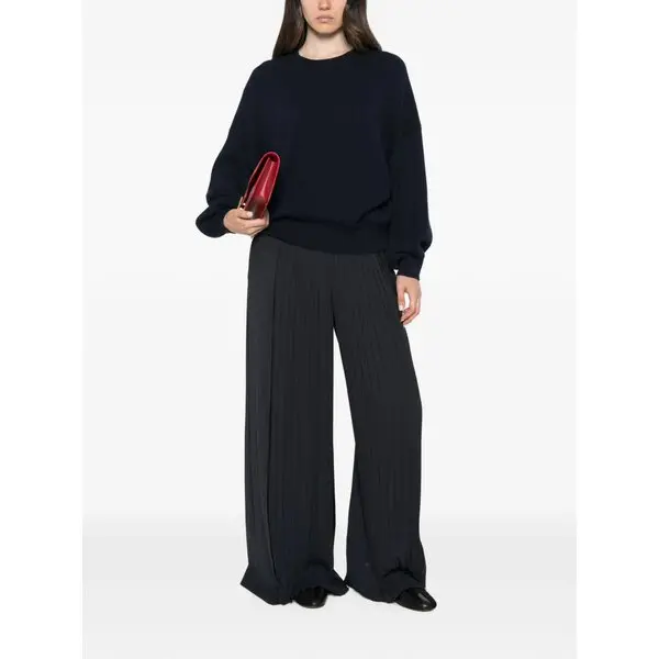 LISA YANG Navy Fine Knit Cashmere Round Neck Long Sleeve Jumper - Blue