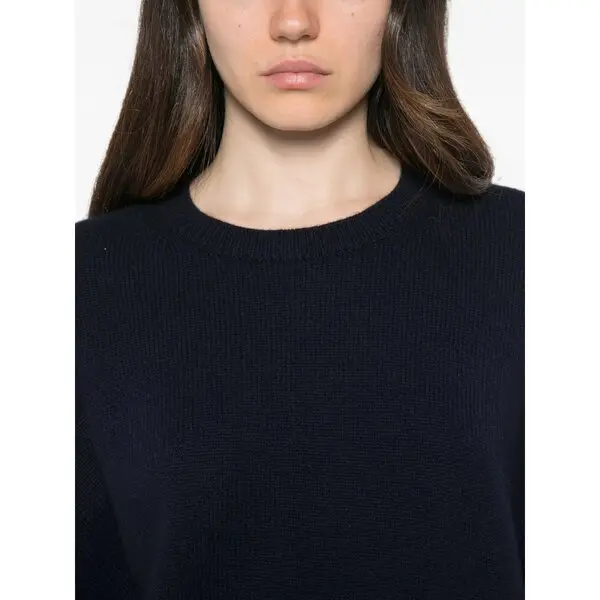 LISA YANG Navy Fine Knit Cashmere Round Neck Long Sleeve Jumper - Blue