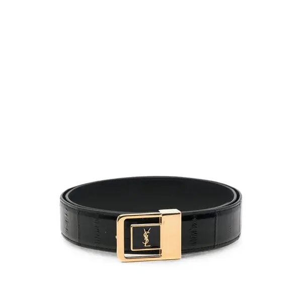 Saint Laurent Crocodile-effect Leather Belt - Black