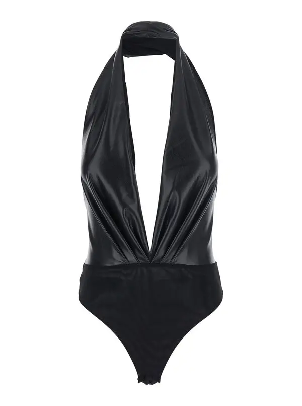 Andamane The Attico Sendaya Bodysuit With V-neck And Long Sleeves In Tech Fabric - Multicolor