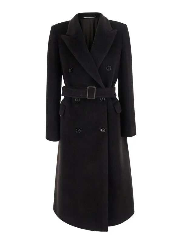 Tagliatore Brown Double-breasted Wool Coat With Belt - Multicolor