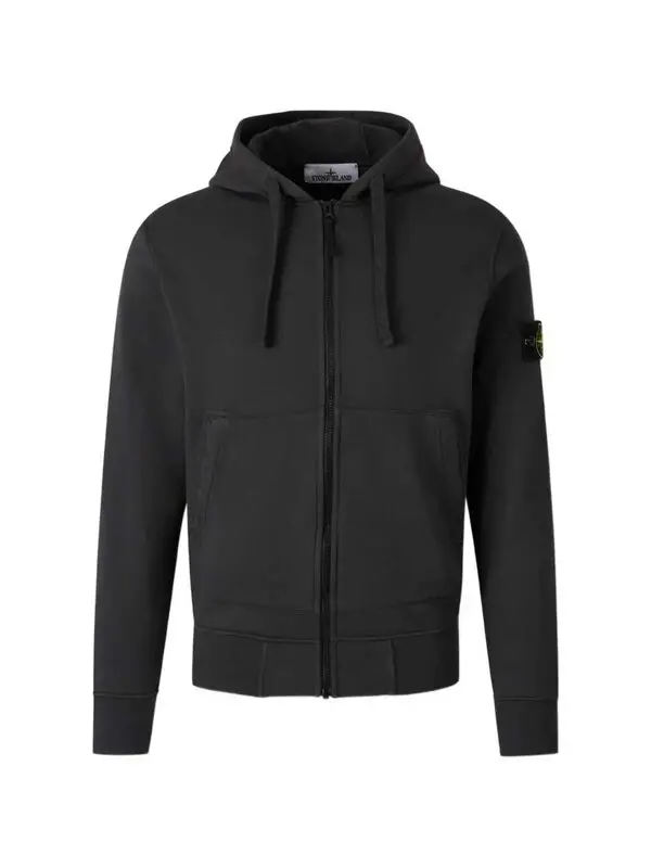 Stone Island Logo Patch Zip-up Hoodie - Gray