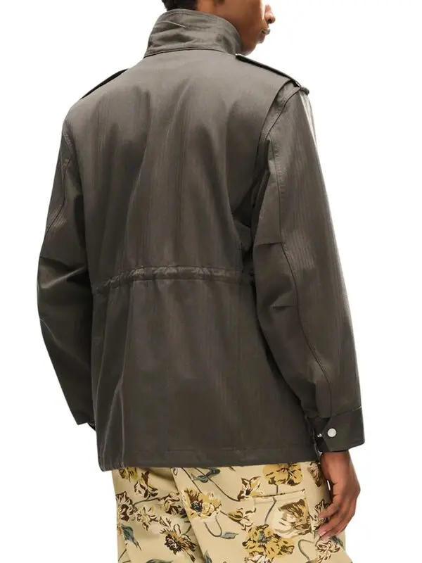 Kenzo Emblem Cotton Herringbone Military Jacket - Gray