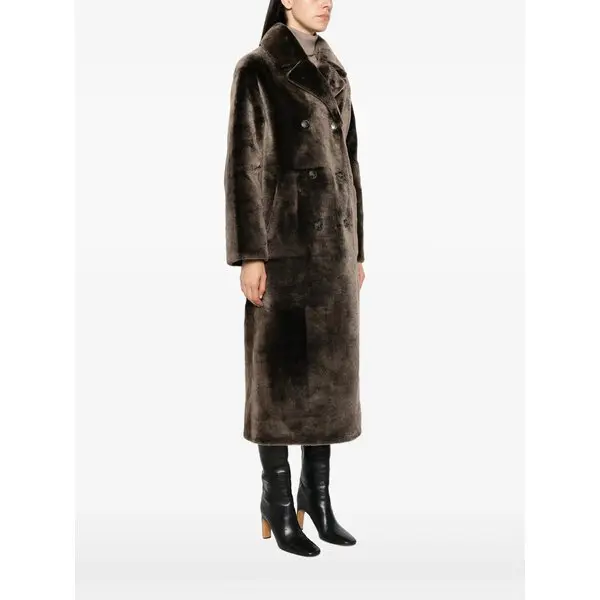 YVES SALOMON Shearling Double-breasted Coat - Brown