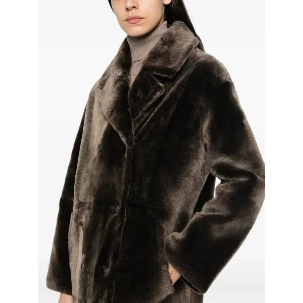 YVES SALOMON Shearling Double-breasted Coat - Brown