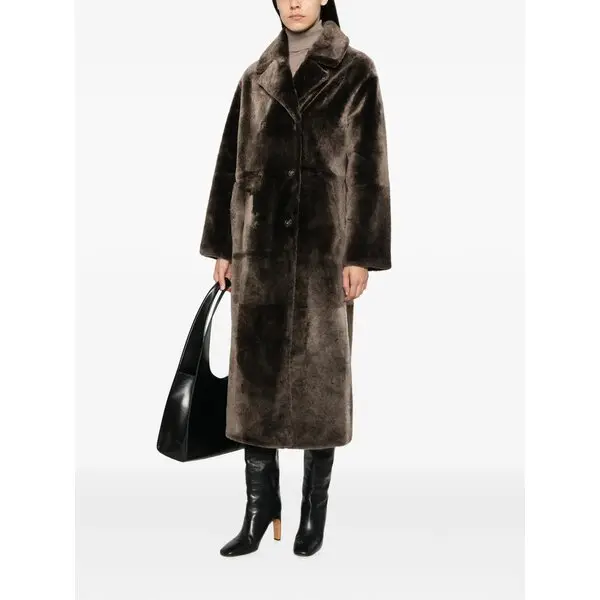 YVES SALOMON Shearling Double-breasted Coat - Brown