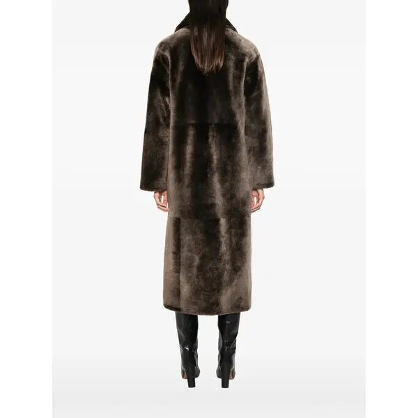 YVES SALOMON Shearling Double-breasted Coat - Brown