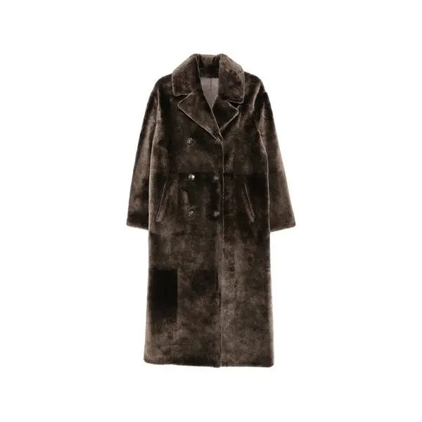 YVES SALOMON Shearling Double-breasted Coat - Brown