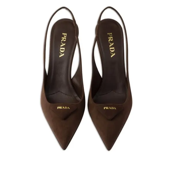 Prada Suede Pointy Toe Slingback Pumps - Brown
