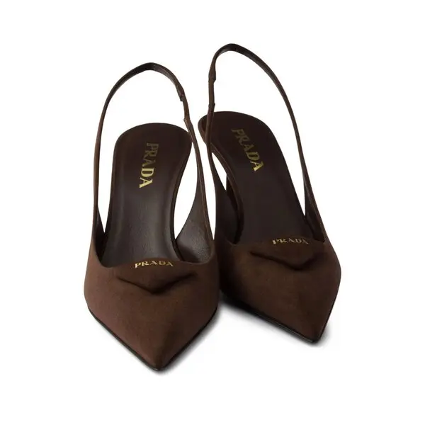 Prada Suede Pointy Toe Slingback Pumps - Brown