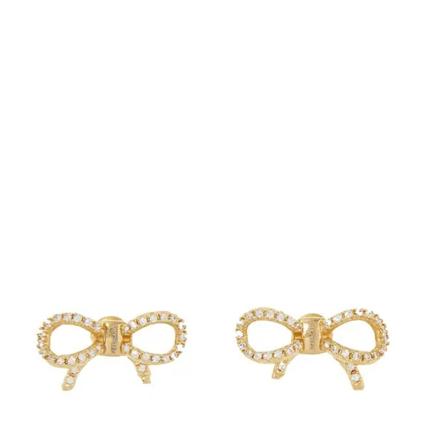 FERRAGAMO Vara Bow Earrings With Crystals - Gold
