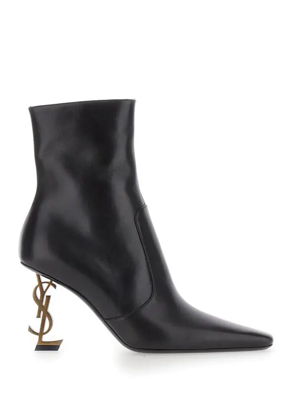 Saint Laurent Vicky Leather Boots With Logo Heel - Multicolor