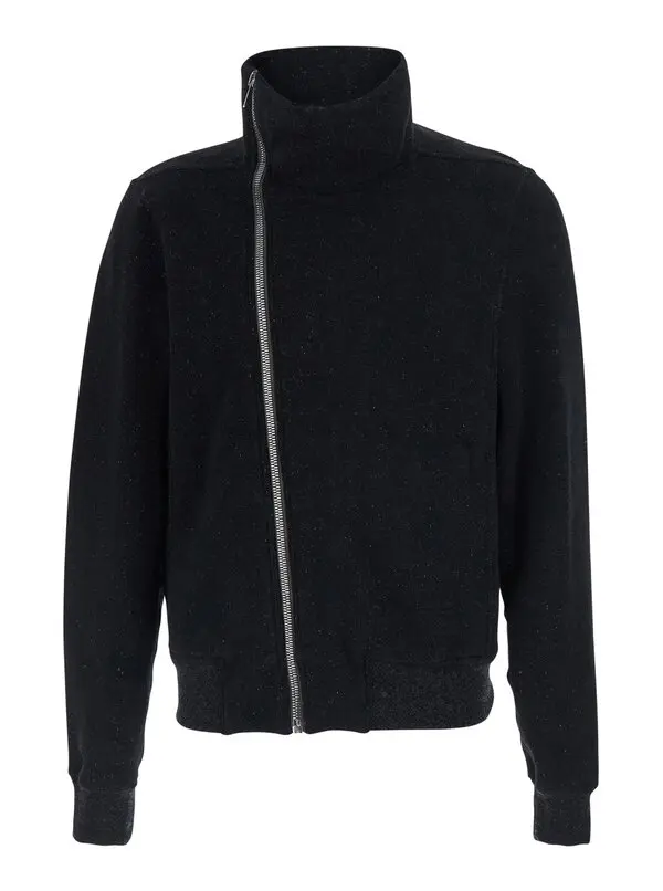 Rick Owens Bauhaus Jogger' Sweatshirt With High Collar And Asymmetrical Zip Closure In Cotton For - Black