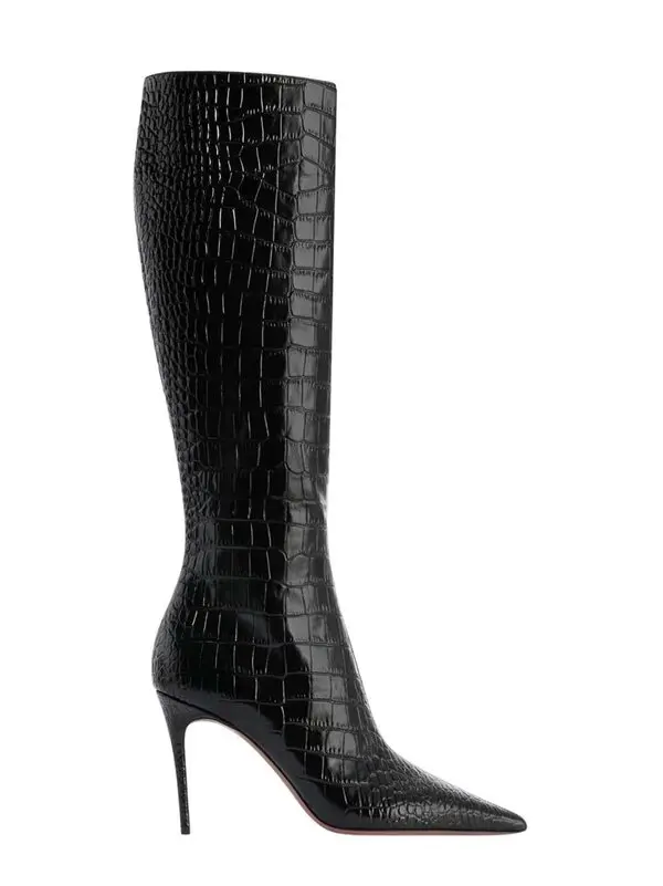 Paris Texas Crocodile-effect Knee-high Stiletto Boots - Black