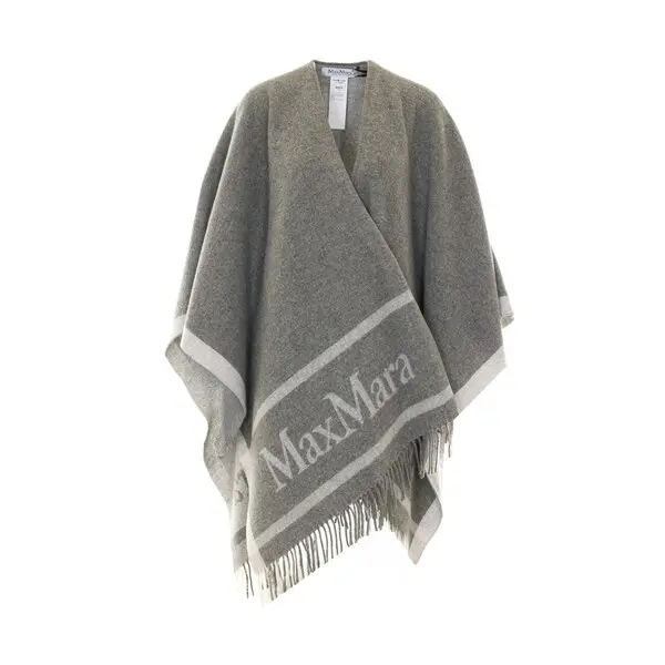 Max Mara Hilde Jacquard Wool Poncho With Fringes