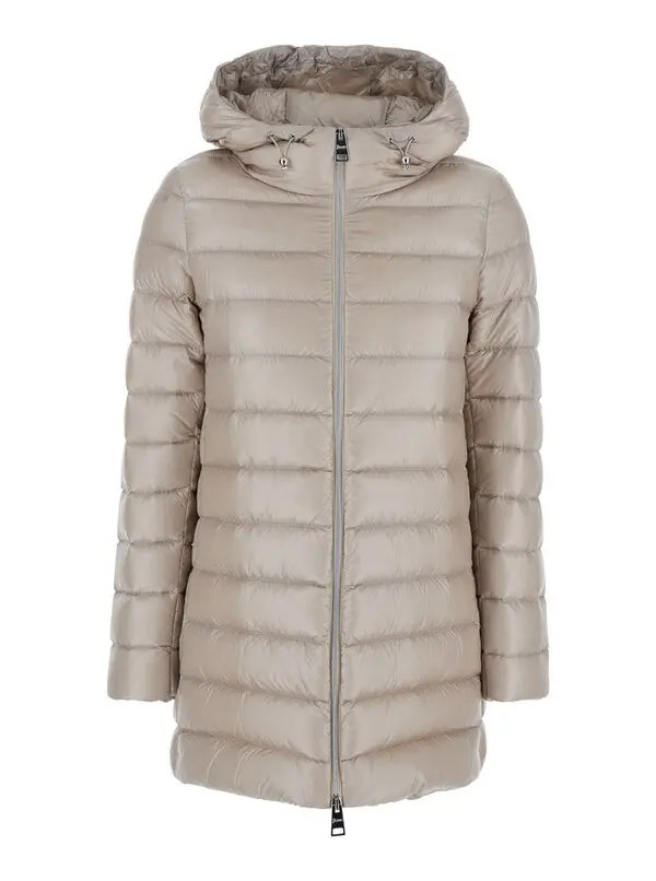 Herno Down Jacket With Hood And Drawstring In Tech Fabric Beige