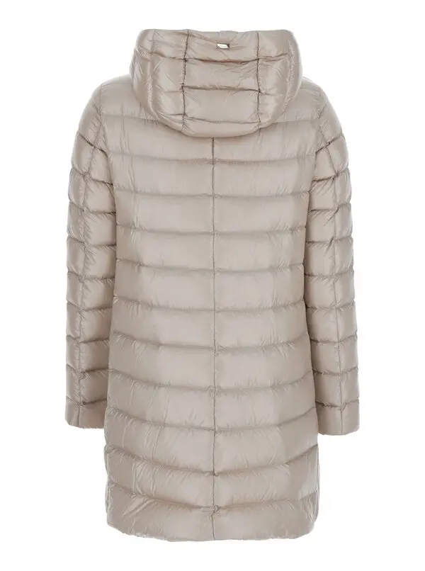 Herno Down Jacket With Hood And Drawstring In Tech Fabric Beige