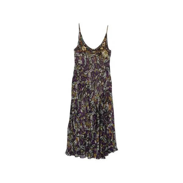 Dries Van Noten Beaded Abstract Print Cocktail Dress - Purple