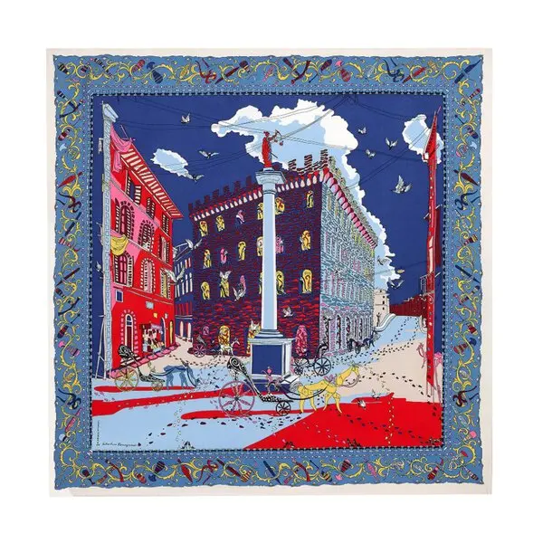 FERRAGAMO Palazzo Spini Feroni Print Silk Foulard - Blue