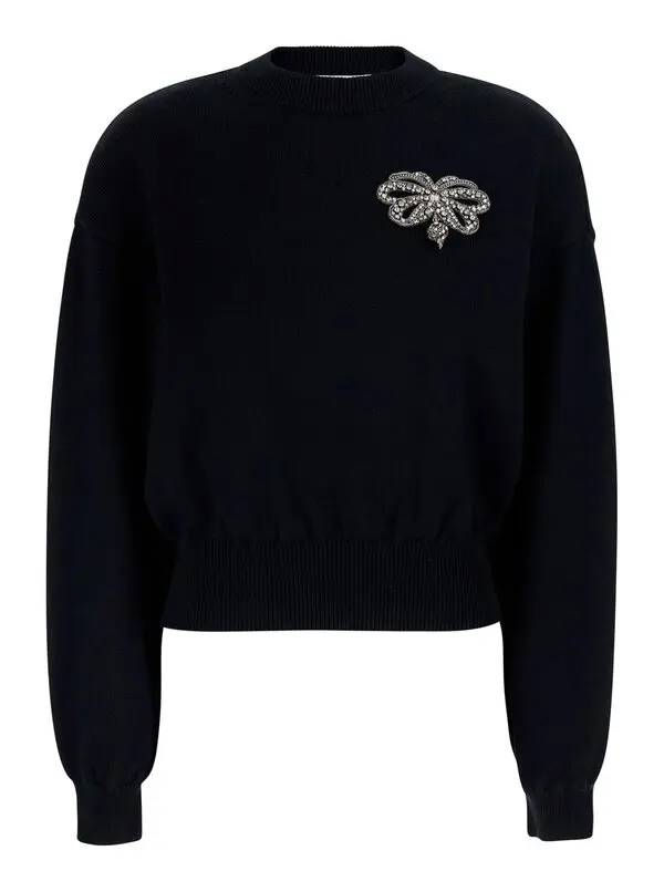 Givenchy Black Embellished Wool And Cotton Blend Crew Neck Sweater