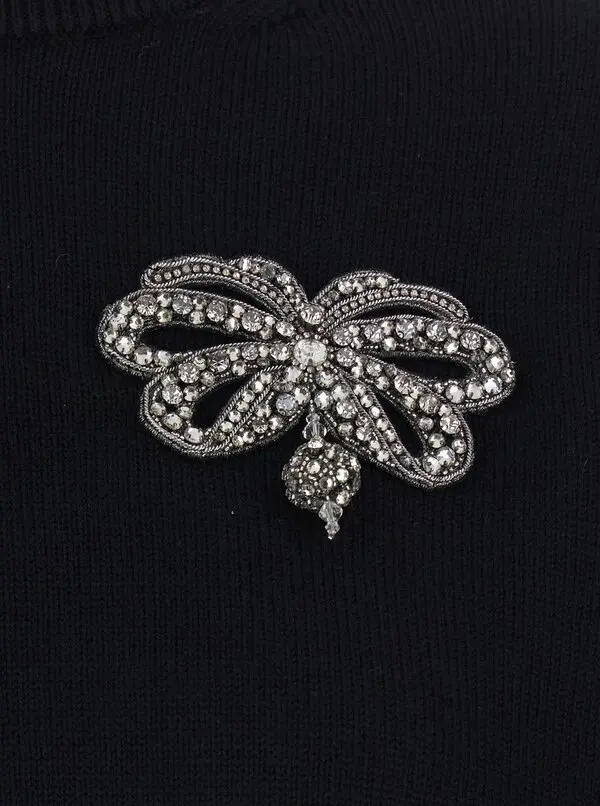 Givenchy Black Embellished Wool And Cotton Blend Crew Neck Sweater