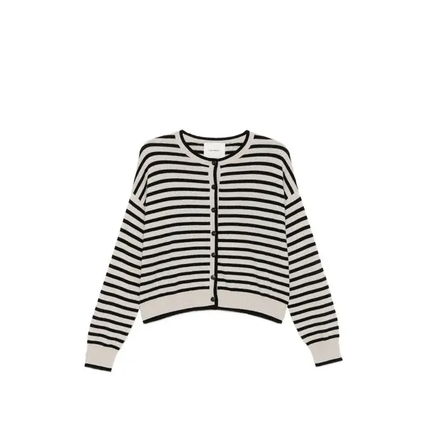 LISA YANG Striped Cashmere Crew Neck Cardigan - Cream