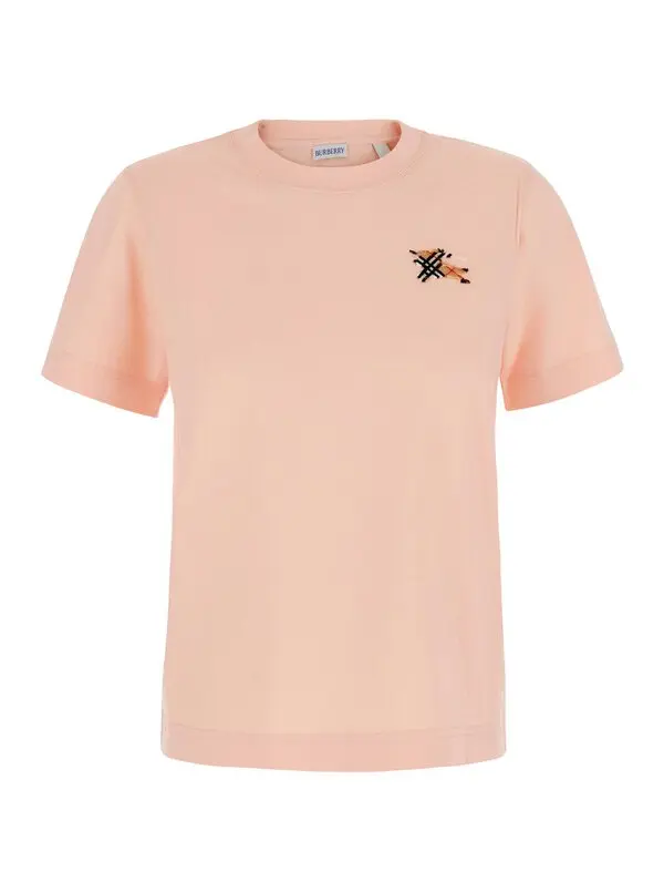 Burberry Pink Cotton T-shirt With Embroidered Ekd Logo - Multicolor