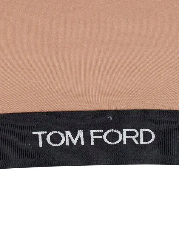 TOM FORD Beige Top With Square Neckline And Logo Lettering On The Front In Tech Fabric For