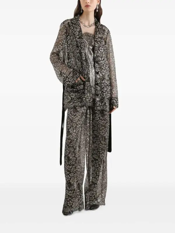 Dolce & Gabbana Floral Lace Long Sleeve Shirt With Tie Waist