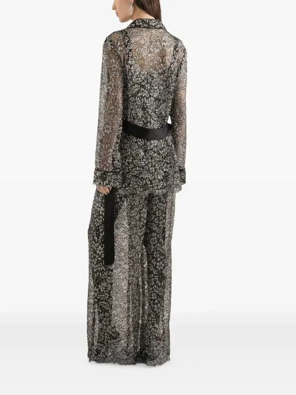 Dolce & Gabbana Floral Lace Long Sleeve Shirt With Tie Waist