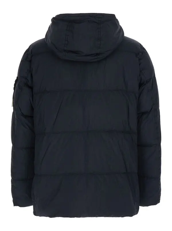 Stone Island Crinkle' Blue Down Jacket With Logo Patch On The Sleeve In Tech Fabric For