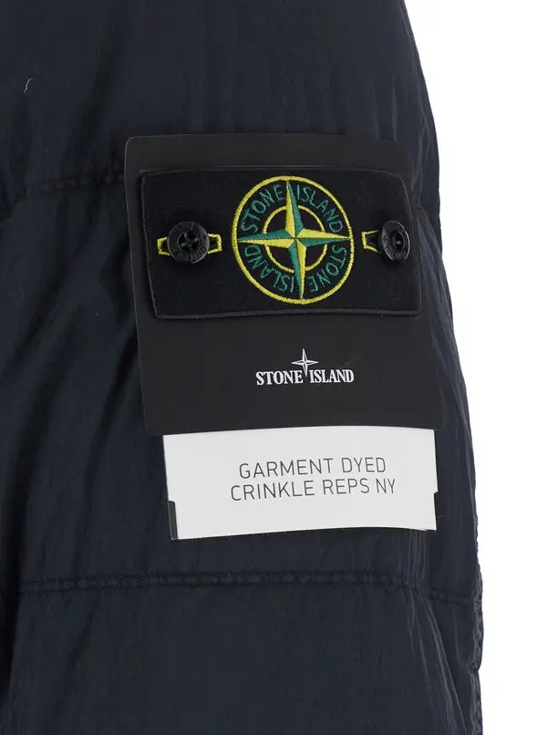 Stone Island Crinkle' Blue Down Jacket With Logo Patch On The Sleeve In Tech Fabric For
