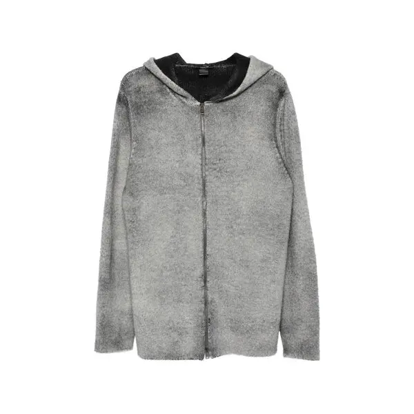 Avant Toi Grey Hooded Knit Jumper With Zip Fastening