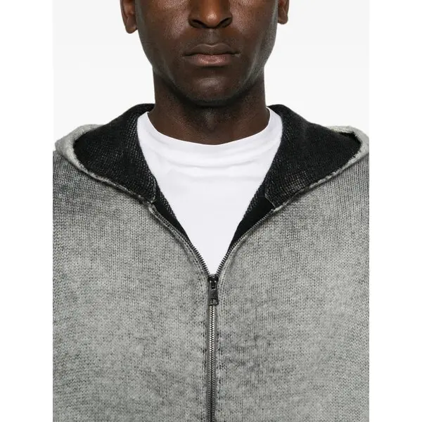 Avant Toi Grey Hooded Knit Jumper With Zip Fastening