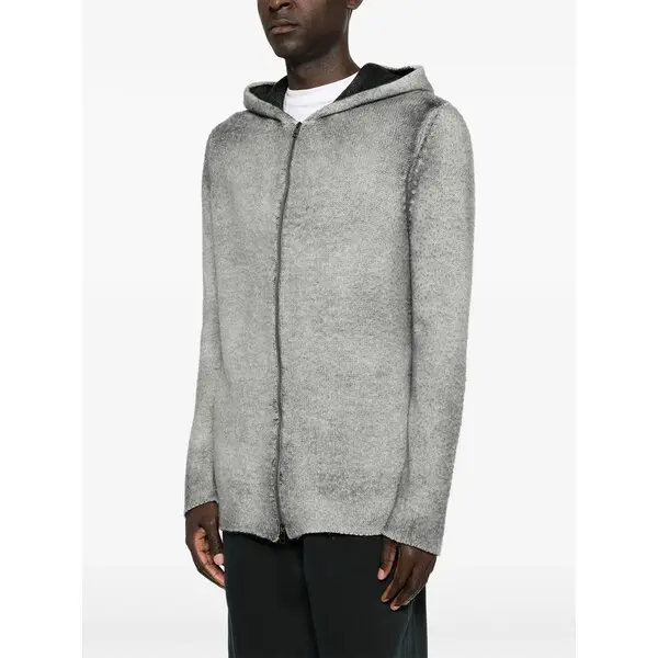 Avant Toi Grey Hooded Knit Jumper With Zip Fastening