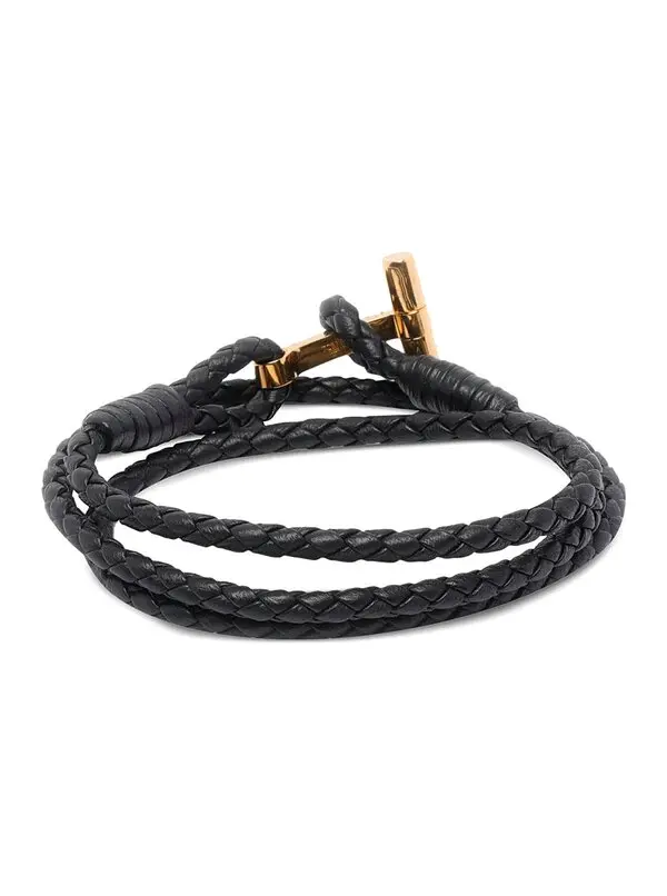 TOM FORD Gold Intreccio Leather Bracelet