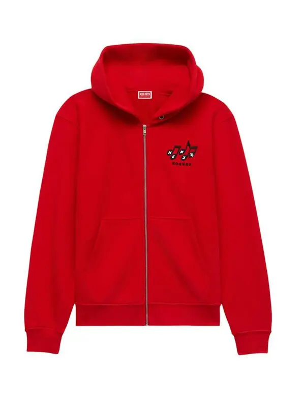 Kenzo Sounds` Cotton Zip-up Hoodie - Red