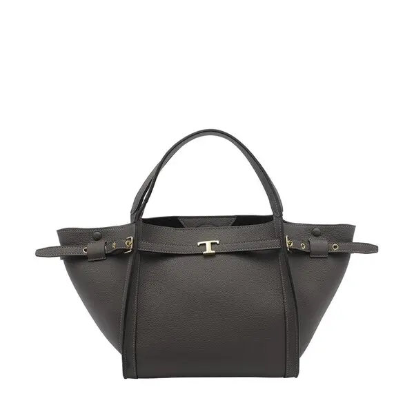 TOD'S Small Leather T Signature Shopping Bag - Gray