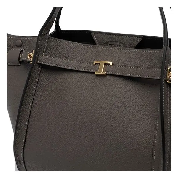 TOD'S Small Leather T Signature Shopping Bag - Gray