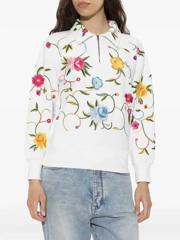 Kenzo Floral Embroidered Quarter-zip Sweatshirt - White