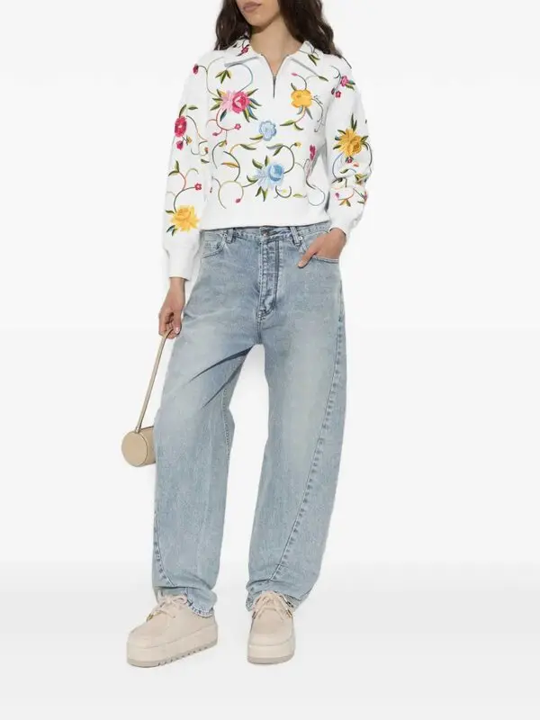 Kenzo Floral Embroidered Quarter-zip Sweatshirt - White