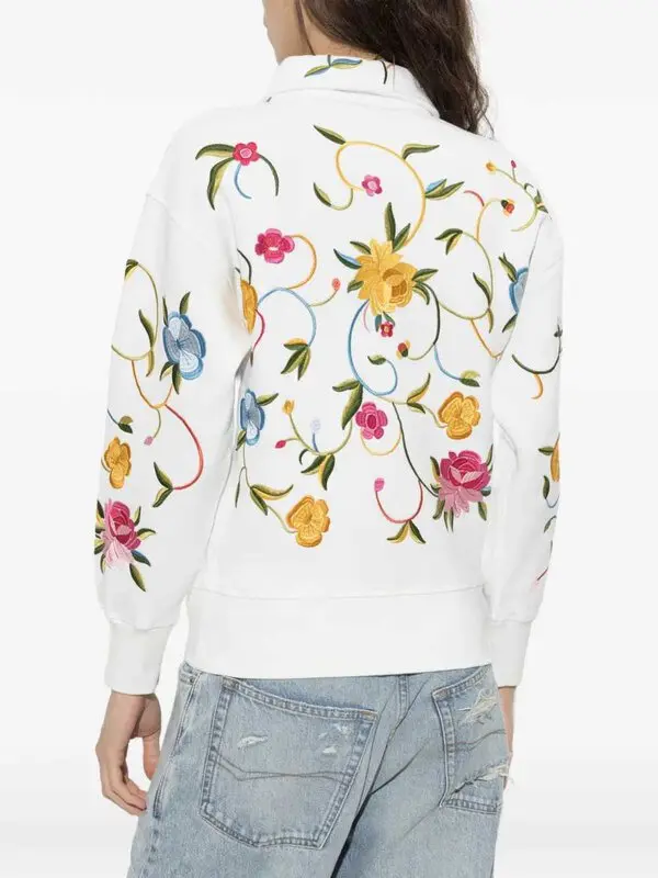 Kenzo Floral Embroidered Quarter-zip Sweatshirt - White