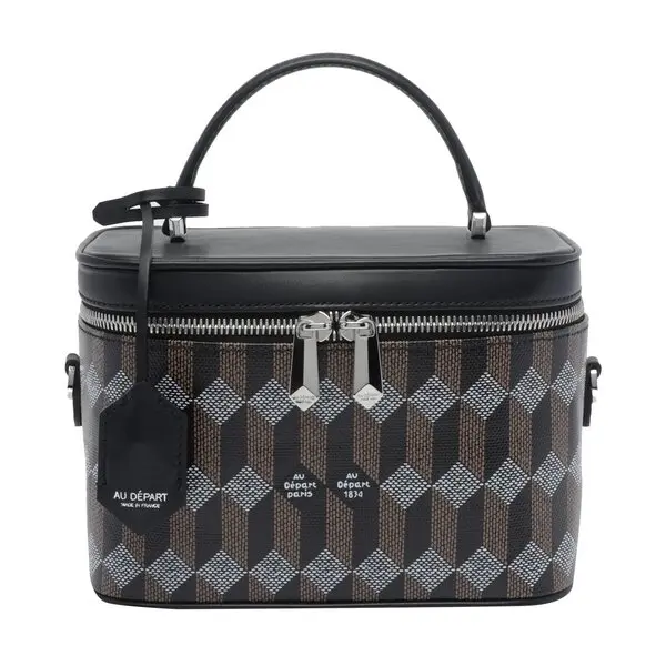 AU DEPART Calf Leather Geometric Print Handbag - Black