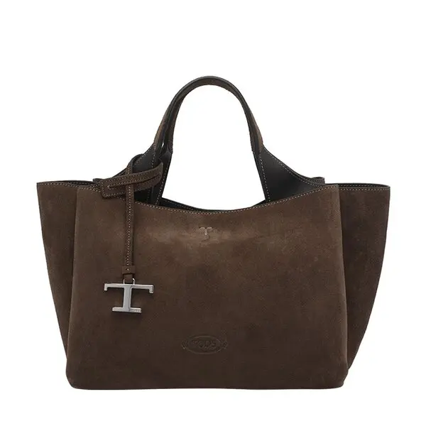 TOD'S Mini Suede Handbag With T Timeless Pendant - Brown
