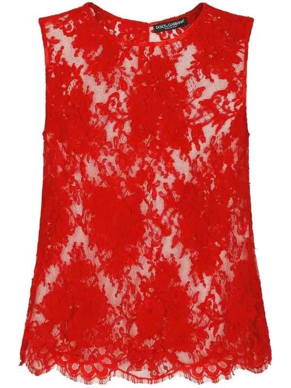 Dolce & Gabbana Chantilly Lace Sleeveless Top - Red
