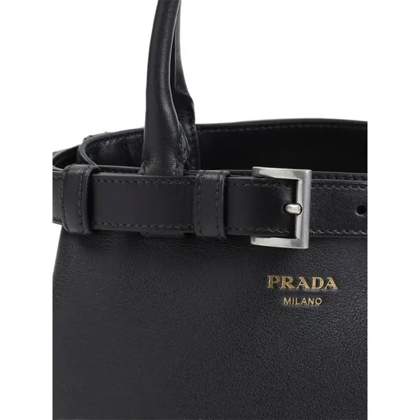 Prada Calf Leather Grained Textured Buckled Shoulder Bag
