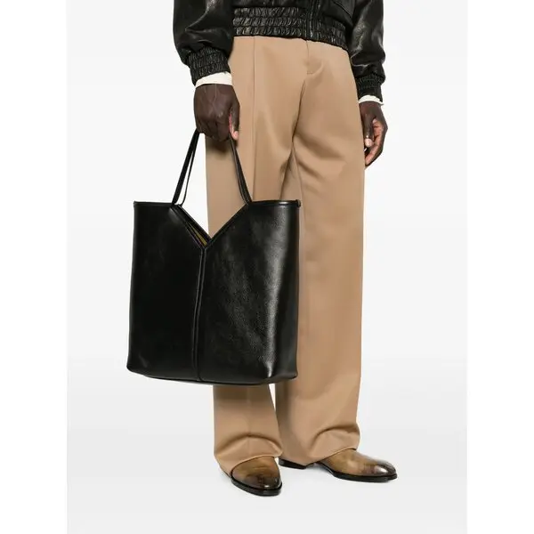 Saint Laurent Grained Leather V-cut Tote Bag - Black