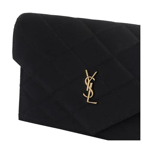 Saint Laurent Satin Paris Wallet With Chain